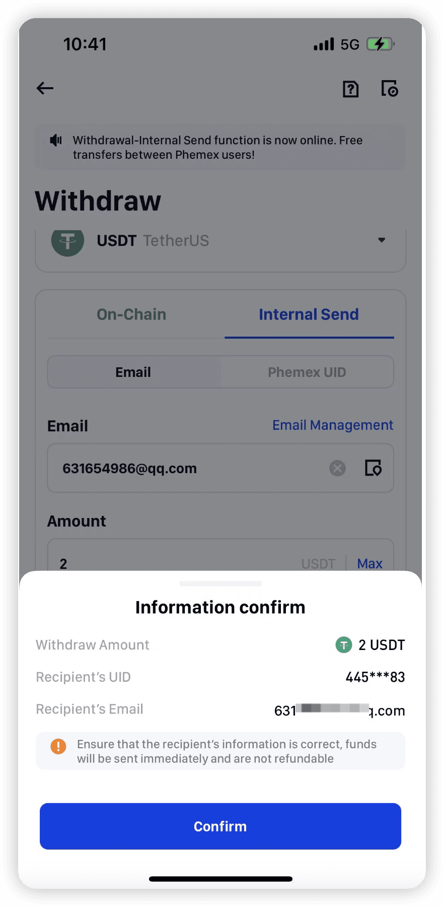 How Do I Make An Internal Send? (App) - Phemex