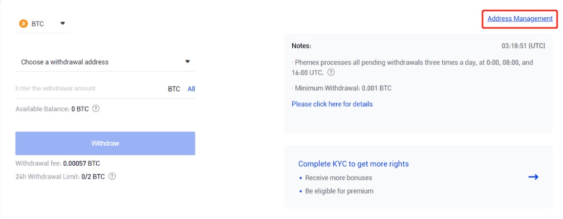 Click the Add Withdrawal Address button.