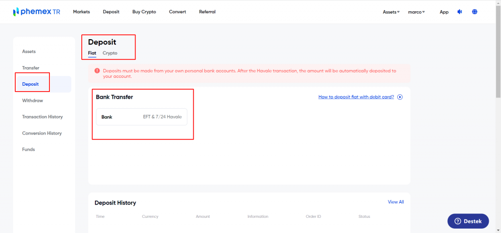 How to Deposit and Transfer with Phemex TR (Web & APP) - Phemex