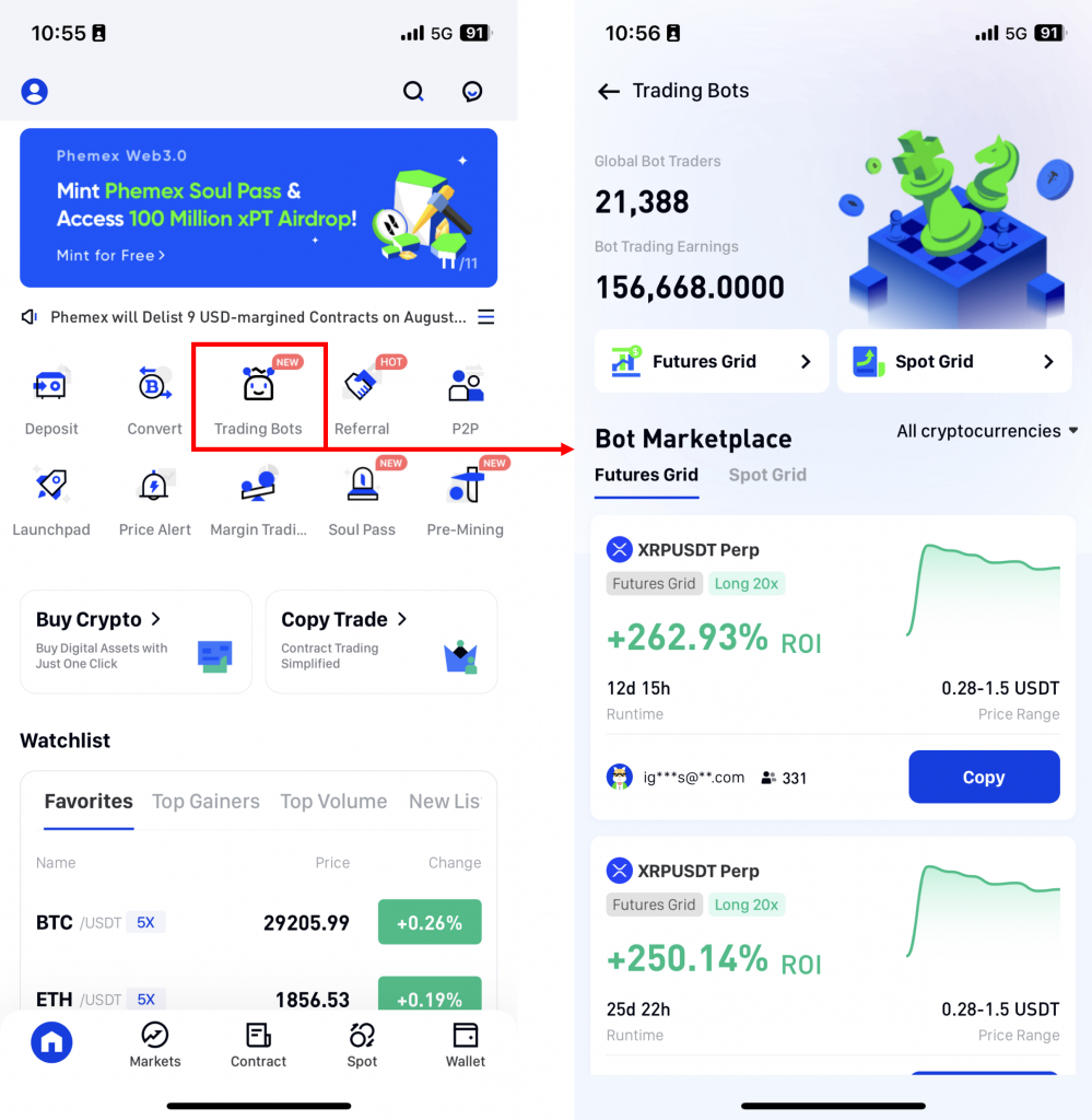Trading Bots Feature for App - Phemex